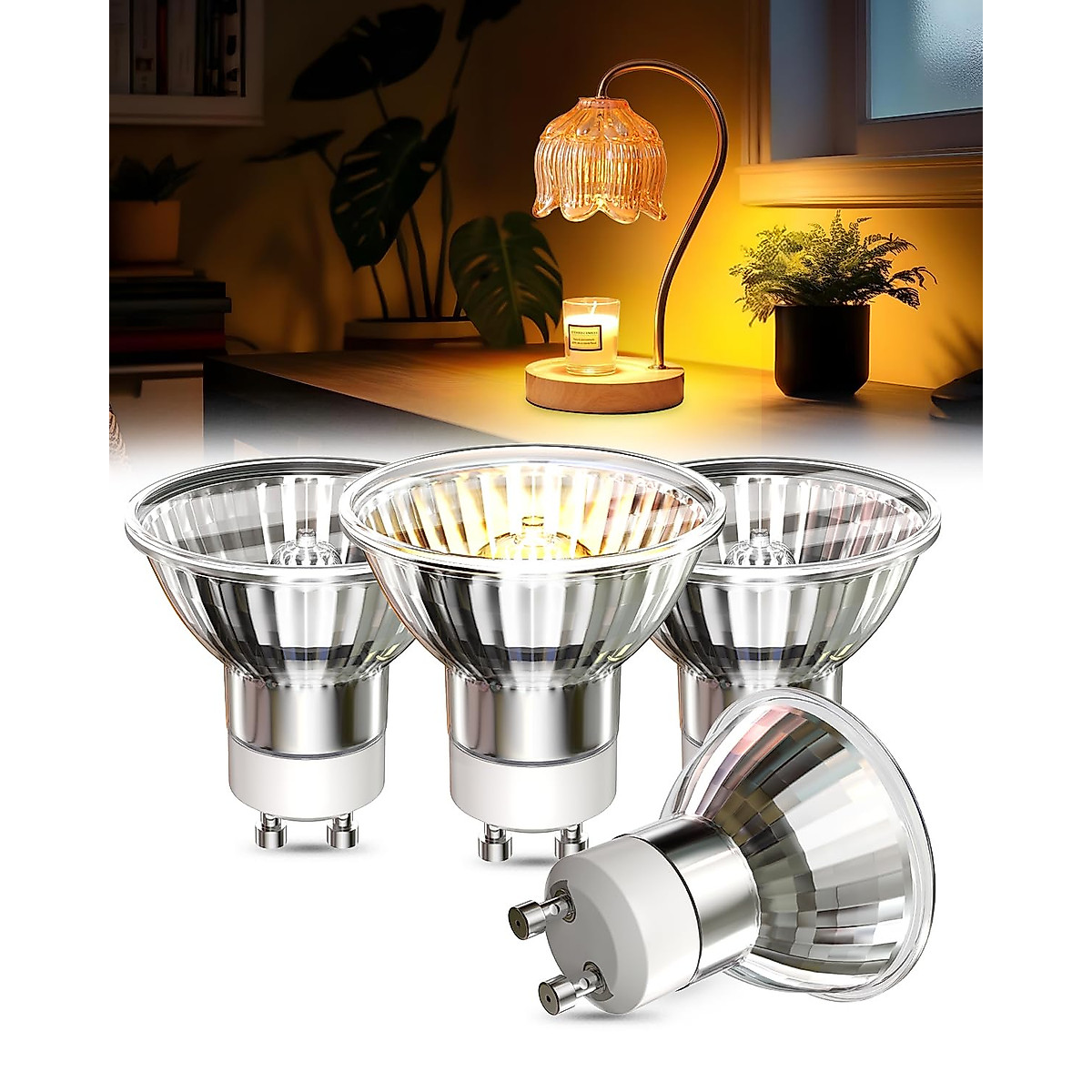 TobeBright 4 Pack GU10 Candle Warmer Lamp Bulb 25W, 120V Wax Warmer Light Bulb MR16 GU10 Scentsy Light Bulbs Dimmable NP5 Replacement Bulb for Candle Warmer Wax Melt Warmer Warm White 2800K