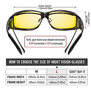 Peekaco Night Vision Driving Glasses Fit Over Glasses, Wrap Around Nighttime Glasses Anti Glare Polarized for Men Women