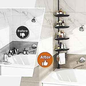 Epicano Shower Caddy Corner,56 to 115.7inches Adjustable Tension Pole Shower Caddy Stand, Rustproof 304 Stainless Steel Pole for Bathroom, Bathtub Storage Organizer,4-Tier, Black and White
