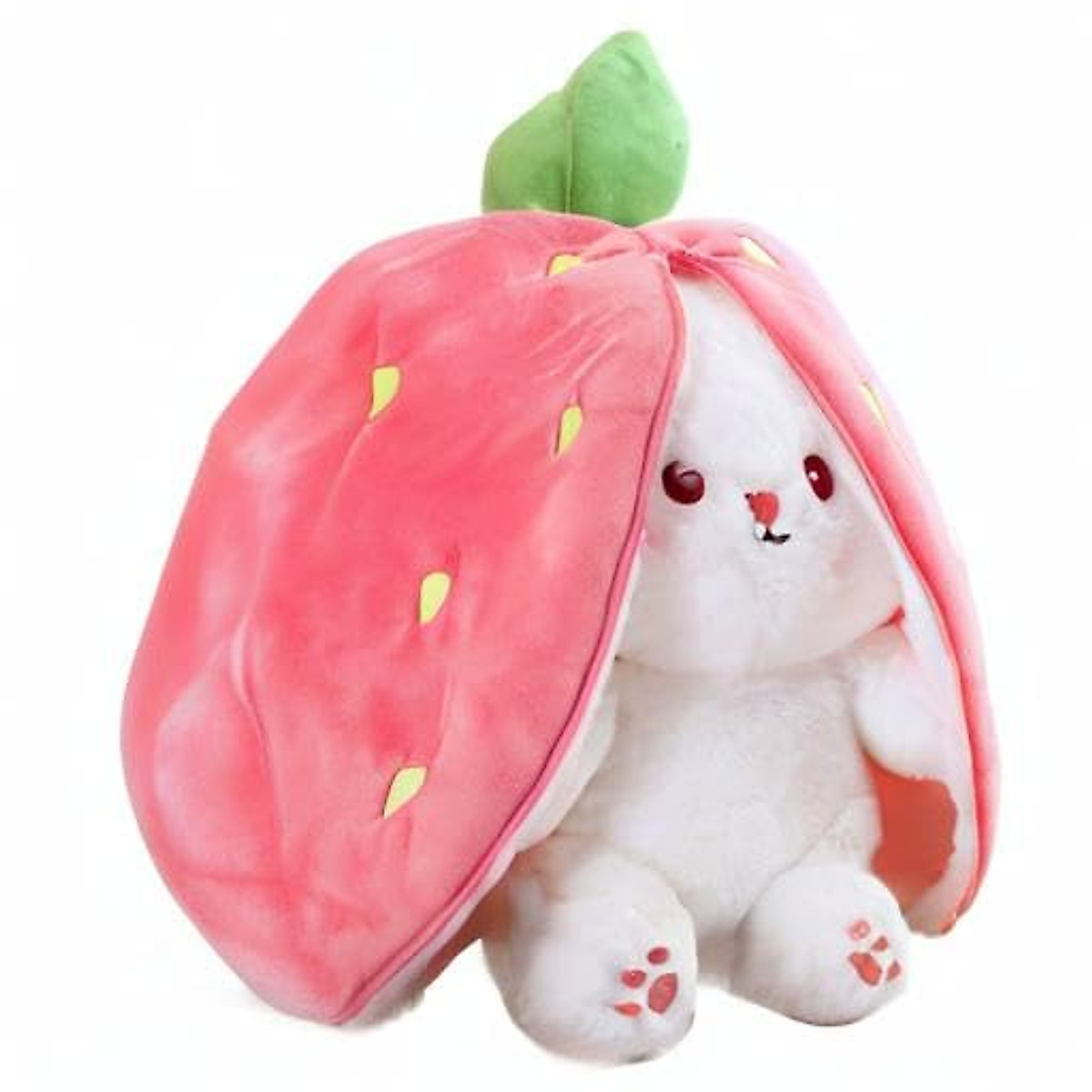 REYBEYOLA Easter Bunny Stuffed Animal Cute Rabbit Plushie Hide-and-Seek Bunny Carrot Strawberry Bunny Pillow Plush Toy for Boys Girls (Pink, 9.84 inch)