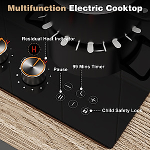 Karinear 110V Electric Cooktop 2 Burners, 12 Inch Electric Stove with Plug in, Countertop & Built-in Ceramic Stove Top, Knob and Sensor Touch Control, Multifunctional Radiant Stove