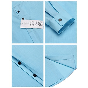 COOFANDY Men's Linen Button Down Shirt Long Sleeve Casual Beach Tops(Blue, Medium)