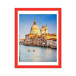 wyooxoo Picture Frame 12x16 inches, Red Solid Wood, High Definition PlexiGlass, Matted, Wall Mount or Tabletop, Ideal for Grandparents Day, Birthday, Graduation