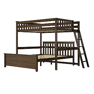 Max & Lily Bunk Bed, L Shaped Full-Over-Queen Bed Frame for Kids with Ladder on End, Solid Wood Bunk Bed for Kids, No Box Spring Needed, Walnut