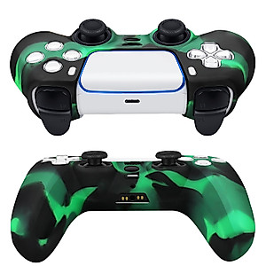 TNP Controller Case for PS5 Silicone Controller Skin for Dualsense Cover + 8 Pro Thumb Grips Set Sony Playstation 5 Skins Accessories Dark Green with Ergonomic Textured Grip