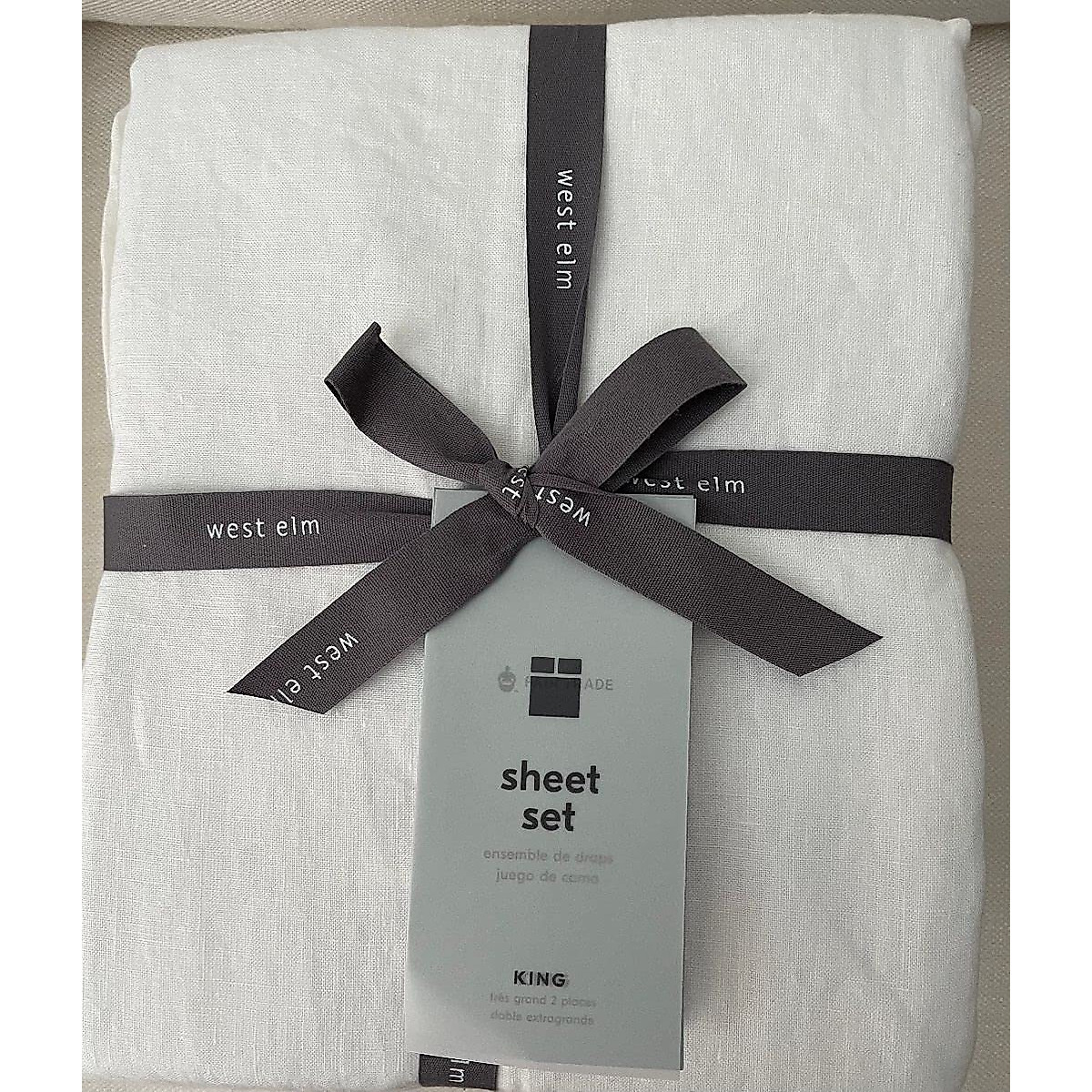 West Elm BELGIAN LINEN Sheet Set~King~*~White~*~