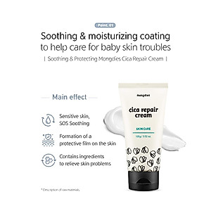 Mongdies Cica Repair Cream - Moisturizing, Hydrate, & Repair solutions for sensitive and delicate skin, Excellent grade German Derma Test, All ingredients of EWG Green Level, Natural Fragrance -100g