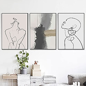 Modern Line Painting Abstract Line Wall Art Abstract Sketch Art Women Outline Poster Black and White Abstract Print Woman Silhouette Poster Minimalist Line Art Black and Beige Art 16x24inchx3 No Frame