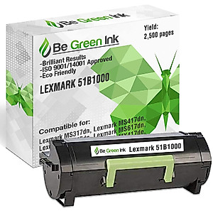 Be Green Ink Compatible Replacement Black Toner Cartridge for Lexmark MS317dn MS417dn MS517dn MS617dn MX317dn MX417de MX517de MX617de - 51B1000 Black Toner (2.5k Yield)