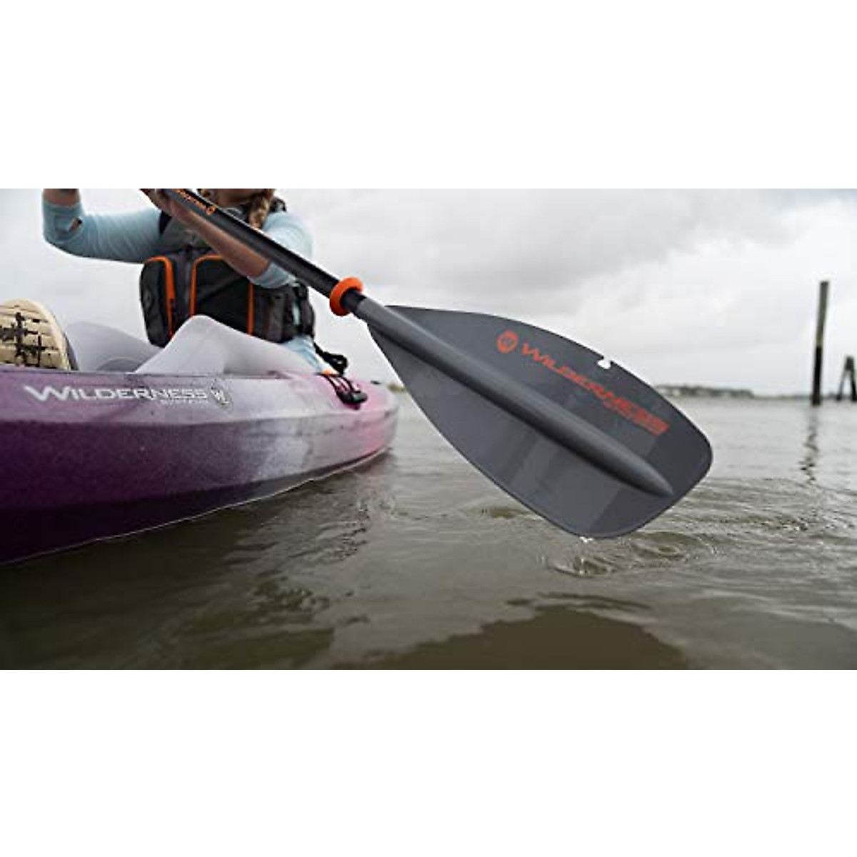 Wilderness Systems Origin Angler Kayak Fishing Paddle | Integrated Line Hook | Fiberglass/Nylon Blade | Carbon Blend Shaft (240-260cm), Black