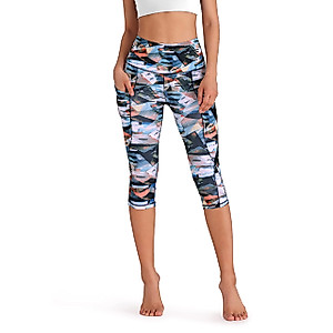 ODODOS Women's High Waisted Pattern Yoga Capri Leggings with Pockets, Tummy Control Non See Through Sports Athletic Workout Running Capris, FineArt, Large