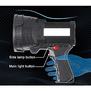 BIGSUN Rechargeable Spotlight, High Lumens 1000,000 LED Flashlight with Multi-Purpose Floodlamp, Built-in 10800mAh Battery Pack, Outdoor Handheld spot Light, for Farm, Hunting,Camping, Car, Boat