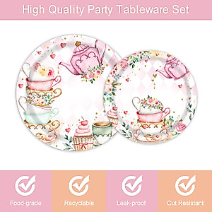 Tea Party Supplies Tableware Kit for 24 Guests Let's Partea Birthday Bridal Shower Party Paper Plates Napkins Floral Garden Party Decorations Favors for Girls Women