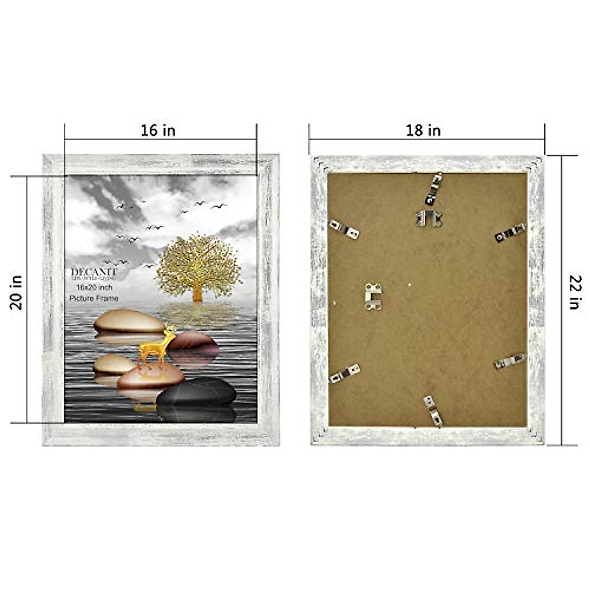 DECANIT 16x20 Picture Frames（pack of 2） Rustic White Wood Pattern Wall Mounting Poster Frame，Great for Prints, Poster, Mural and Picture