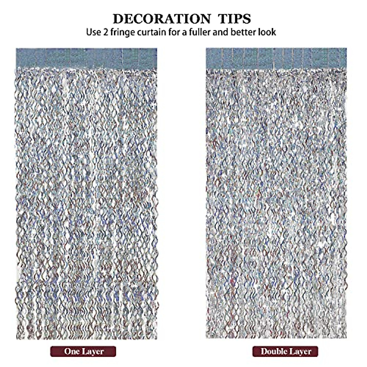 Silver Tinsel Backdrop- CYLMFC 3 Pack 3.3 ft x 6.6 ft Streamer Foil Fringe Curtain for Birthday Party Christmas Graduation Decor