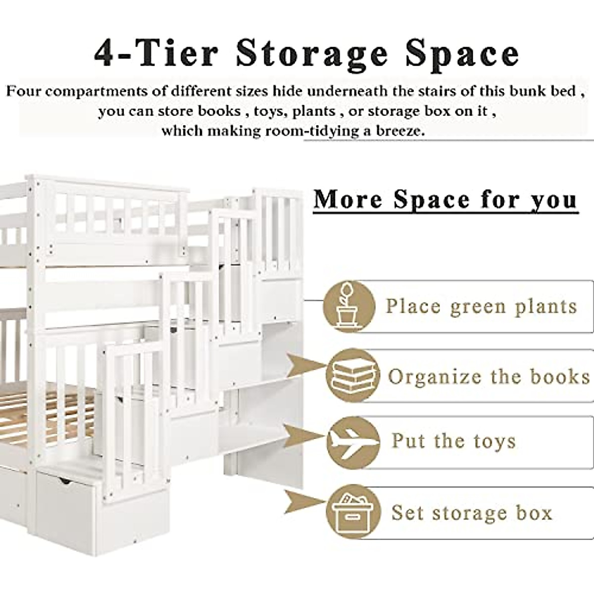 Harper & Bright Designs Full Over Full Bunk Bed with Stairs for Adults,Wooden Full Bunk Beds with 6 Storage Drawers and Shelves, Detachable Full Size Bunk Beds for Teens,Kids,Boys & Girls,White