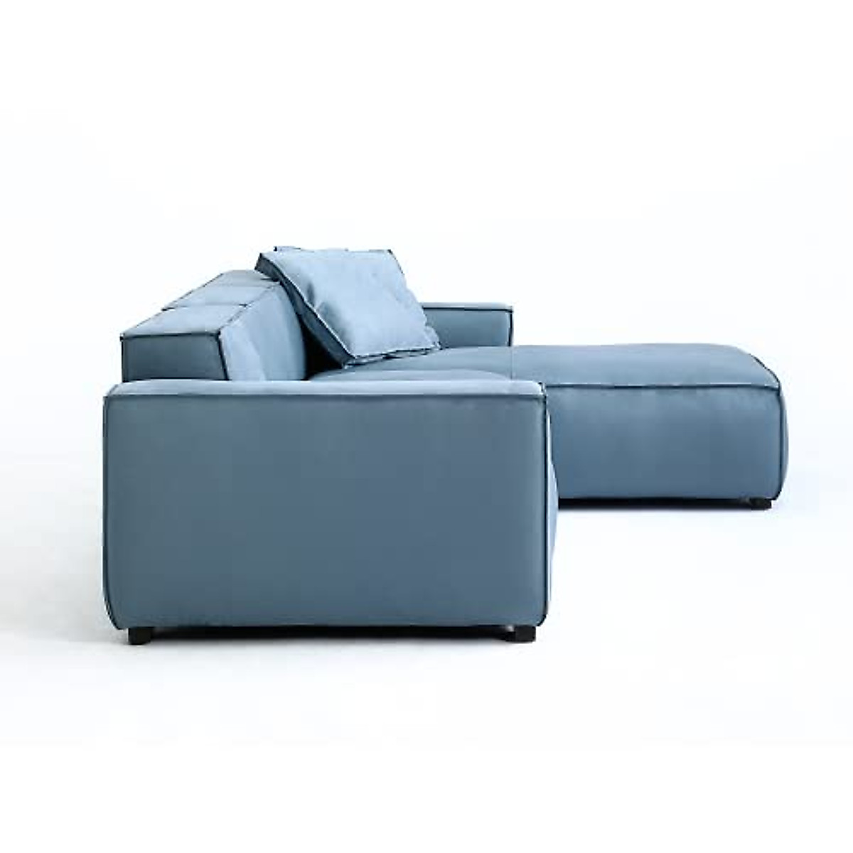 Acanva Modern L-Shaped Deep Sectional Sofa Furniture Set for Living Room Lounge, Minimalist Style Comfy Suedette Upholstery Corner Couch with Chaise, Blue