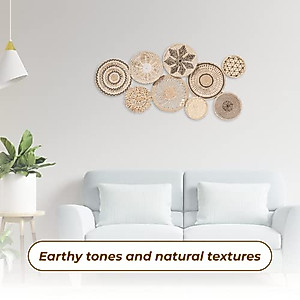 Decocoon Boho Wall Decor Set of 9, Boho Wall Basket Decor, African Wall Baskets, Woven Basket Wall Decor Set, Canastas Para Decoracion (Rustic Garden Wall Decor)