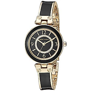 Anne Klein Women's AK/3296BKST Premium Crystal Accented Gold-Tone and Black Bangle Watch and Bracelet Set