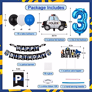 3rd Birthday Decorations for Boy Police Birthday Party Decoration Happy Birthday Banner 3rd Birthday Gifts Boy Police Birthday Party Supplies for Kids Police Cars Cake Topper Police Balloons
