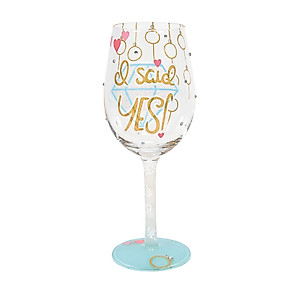 Enesco Designs by Lolita Wedding I Said Hand-Painted Artisan Wine Glass, 15 Ounce, Multicolor