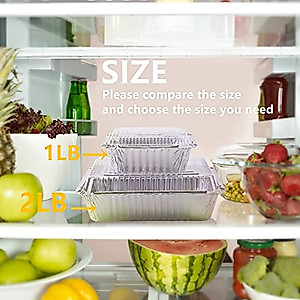 XIAFEI 1LB Aluminum Pans with Clear Lids (50PACK)，Foil Pans - to Go Food Containers，Recyclable Aluminum Foil with Strong Seal for Freshness & Spill Resistance- 5.5"x 4.5"x 1.57"