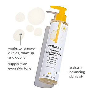DERMA-E Vitamin C Cleanser - Daily Brightening Cleanser – Hydrating Face Wash to Even Out Skin Tone – Moisturizing Face Cleanser for a Radiant Glow, 6 fl oz