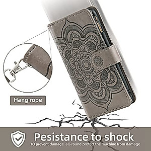 Asuwish Phone Case for Infinix Smart 5/Hot 10 Lite Wallet Cover with Tempered Glass Screen Protector and Flower Leather Flip Credit Card Holder Stand Folio Purse Cell Accessories X657B Women Men Grey