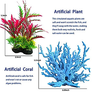 Kooterfun Mermaid's Castle Fish Tank Decorations-28pack Include Castle Hideout, Faux Coral,Starfish and Artificial Plastic Plants Aquarium Décor Accessories for All Fish-Pink