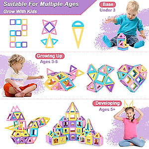 54 PCS Magnetic Blocks, Toddler Toys for 3+ Year Old Girls & Boys, Magnetic Tiles Castle Building Blocks Princess Toys, Birthday Gifts for 3 4 5 6 7 8 Year Old, Learning STEM & Sensory Toys for Kids