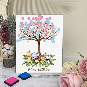 LNOKRIM Baby Shower Guest Book Fingerprint Tree Canvas, Jungle Safari Theme Gender Reveal Supplies, Personalized Alternative Guest Book,Fingerprint Guest Book