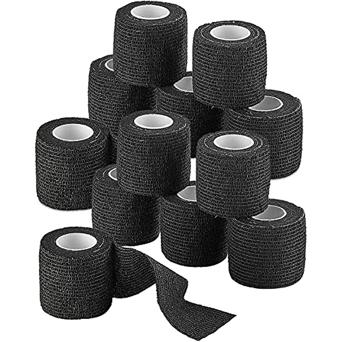 Vet Wrap - (Pack of 12-2 inch x 5 Yard Rolls) Self Adherent Wrap Cohesive Compression Bandage and Medical Gauze Bandage Roll Tape for Dogs, Cats, Horses, Black