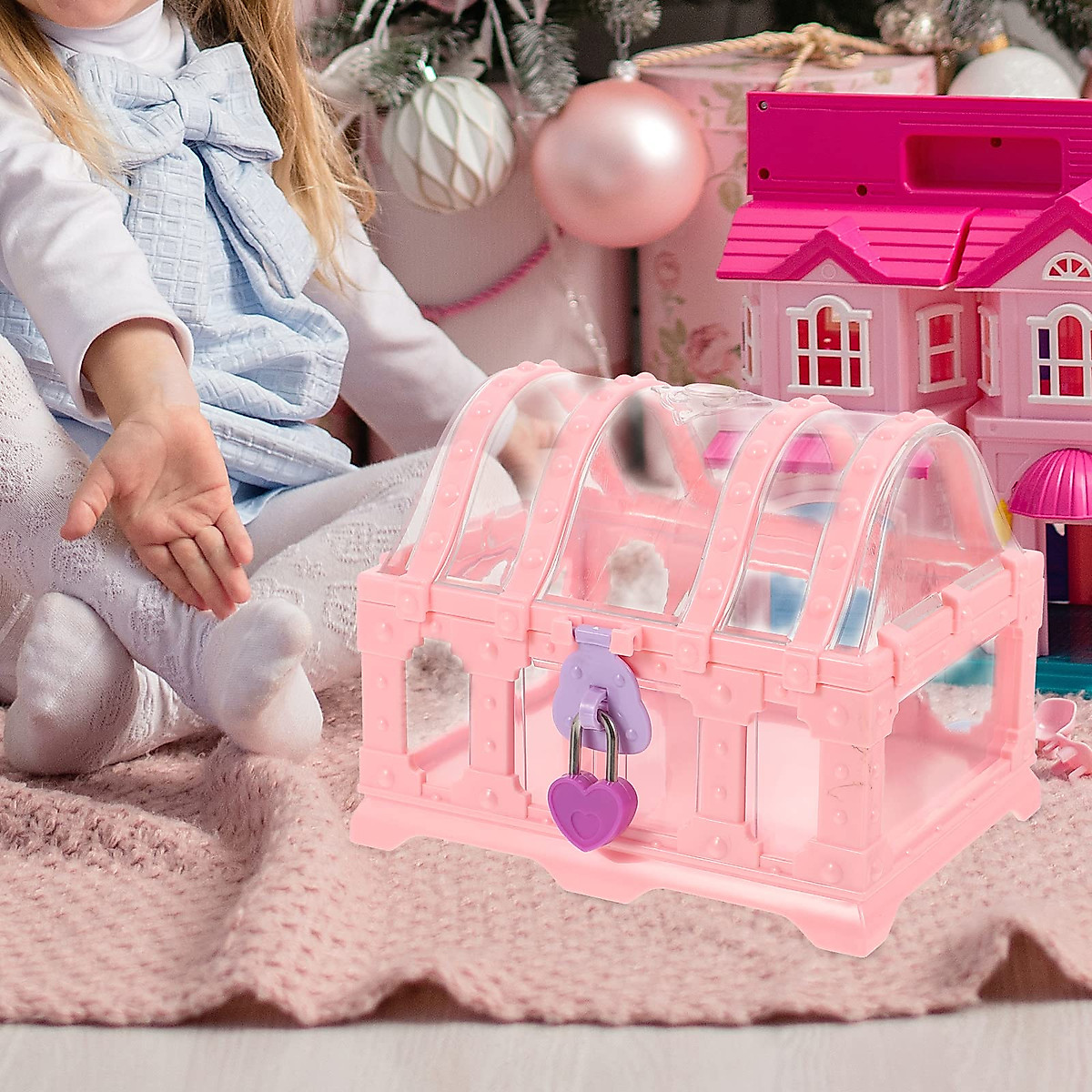 LUOZZY Treasure Chest Box Pirate Keepsake Kid Toy Storage Box Small Vintage Pirate Chest (Pink)