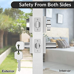 HOSOM Entrance Door Lock Set with Single Cylinder Deadbolts Combo Pack, Modern Slim Square Door Lever for Exterior and Interior Door, Satin Nickel