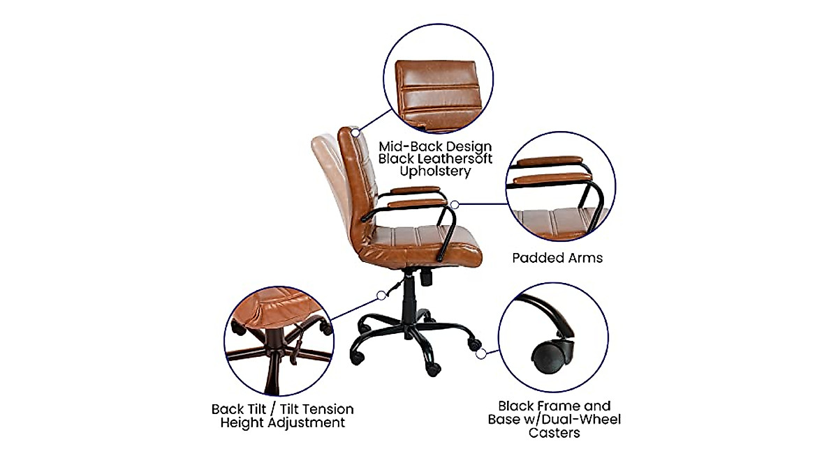 Flash Furniture Whitney Mid-Back Desk Chair - Brown LeatherSoft Office ...