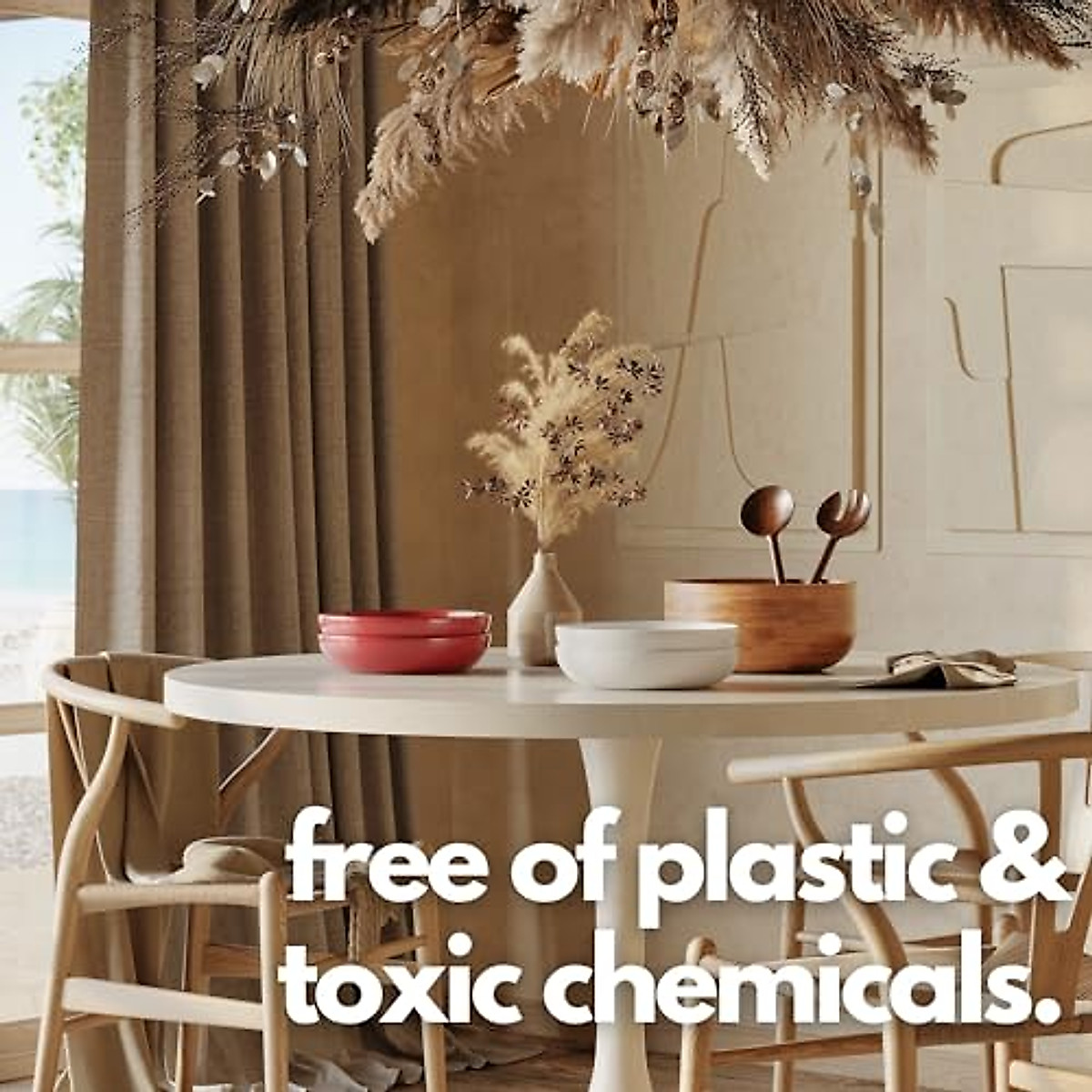 Ziruma Salad Bowls, Wooden Salad Bowls Set, Large White Oak Wood Serving Bowl for Fruits, Salad, 10.2" Big Salad Bowl with American Walnut Serving Utensils. Ceramic Serving Bowls Included