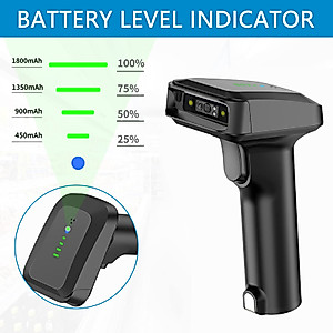 Alacrity Bluetooth Barcode Scanner Wireless 1D Laser Barcode Reader with Battery Level Indicator, 3 in 1 Bluetooth & 2.4GHz Wireless & USB Wired Bar Code Scanner