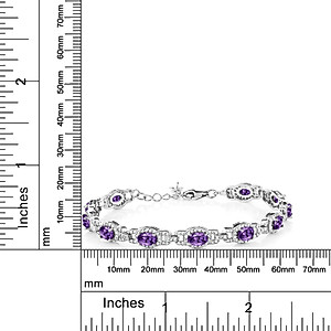 Gem Stone King 925 Sterling Silver Purple Amethyst Tennis Bracelet For Women (8.55 Cttw, Gemstone Birthstone, 7 Inch, with 1 Inch Extender)