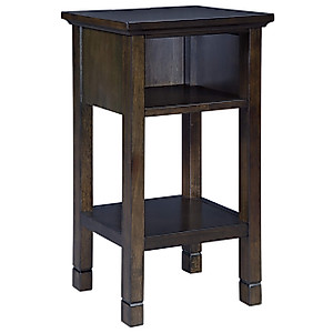 Signature Design by Ashley Marnville Modern Rustic Wood Accent Table With USB Hook Up, Dark Brown