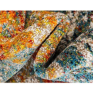 Unique Loom Rosso Collection Vintage, Traditional, Bohemian, Border, Distressed, Southwestern Area Rug, 4' 0" x 6' 0", Blue/Ivory