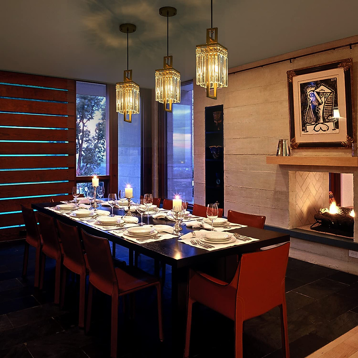 lighceac Modern Gold Pendant Light Fixtures for Kitchen Island and Dining Room, Industrial Small Hanging Crystal Chandelier Light Fixture for Bedroom Entryway Living Room Foyer Hallway 3-Pack