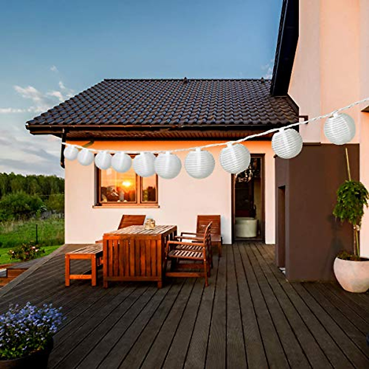 TIGOMOOV Lantern String Lights Plug in, Outdoor Lantern Lights String 9.83FT Pack of 10 Nylon Lantern String Lights for Patio,White Lights String for Bedroom(Lanterns Need Simple Assembly)