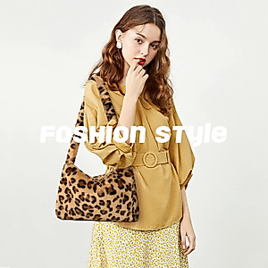 Fuzzy Tote Bag Y2K Fluffy Shoulder Bag Women Furry Purse Large Cute Plush Bag Ladies Faux Fur Bag for Autumn and Winter (Leopard)