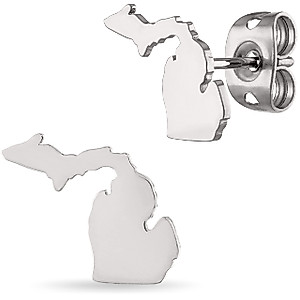 Stone Armory Michigan Map Earrings - Stainless Steel Michigan Jewelry - Hypoallergenic Earrings for Sensitive Ears - State of Michigan Gifts for Women