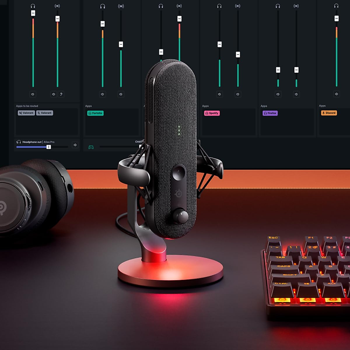 SteelSeries Alias USB Mic for PC — 3x Bigger Capsule for Gaming, Streaming and Podcasting — Sonar for Streamers Audio Software — AI Noise Cancelling — LED (Renewed)