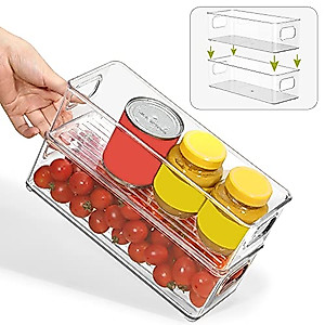 Stackable Plastic Food Storage Bin with Handles for Kitchen Pantry, Cabinet, Refrigerator, Freezer - Organizer for Fruit, Yogurt, Squeeze Pouches - BPA Free, 10" Long - 2 Pack – Clear