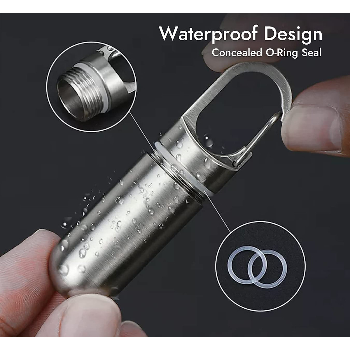 Pill Holder with Carabiner Style Clip, Stainless Steel Pill Fob Keychain (Standard)