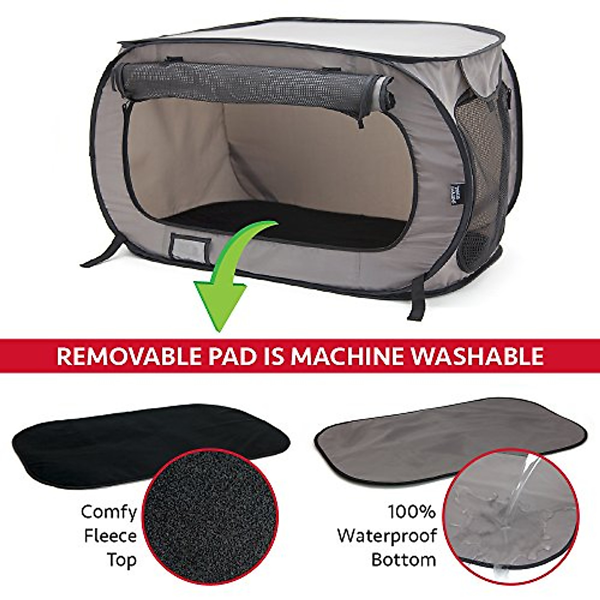 SportPet Designs Large Pop Open Kennel, Portable Cat Cage Kennel, Waterproof Pet bed, Carrier Collection