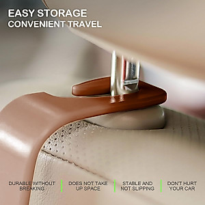 Osilly Car Seat Headrest Hook, 4 Pack Auto Seat Hanger Storage Organizer for Purse Handbag Coats Grocery Bags, Automotive Interior Accessories, Universal Vehicle Backseat Hanging Hook (Brown)