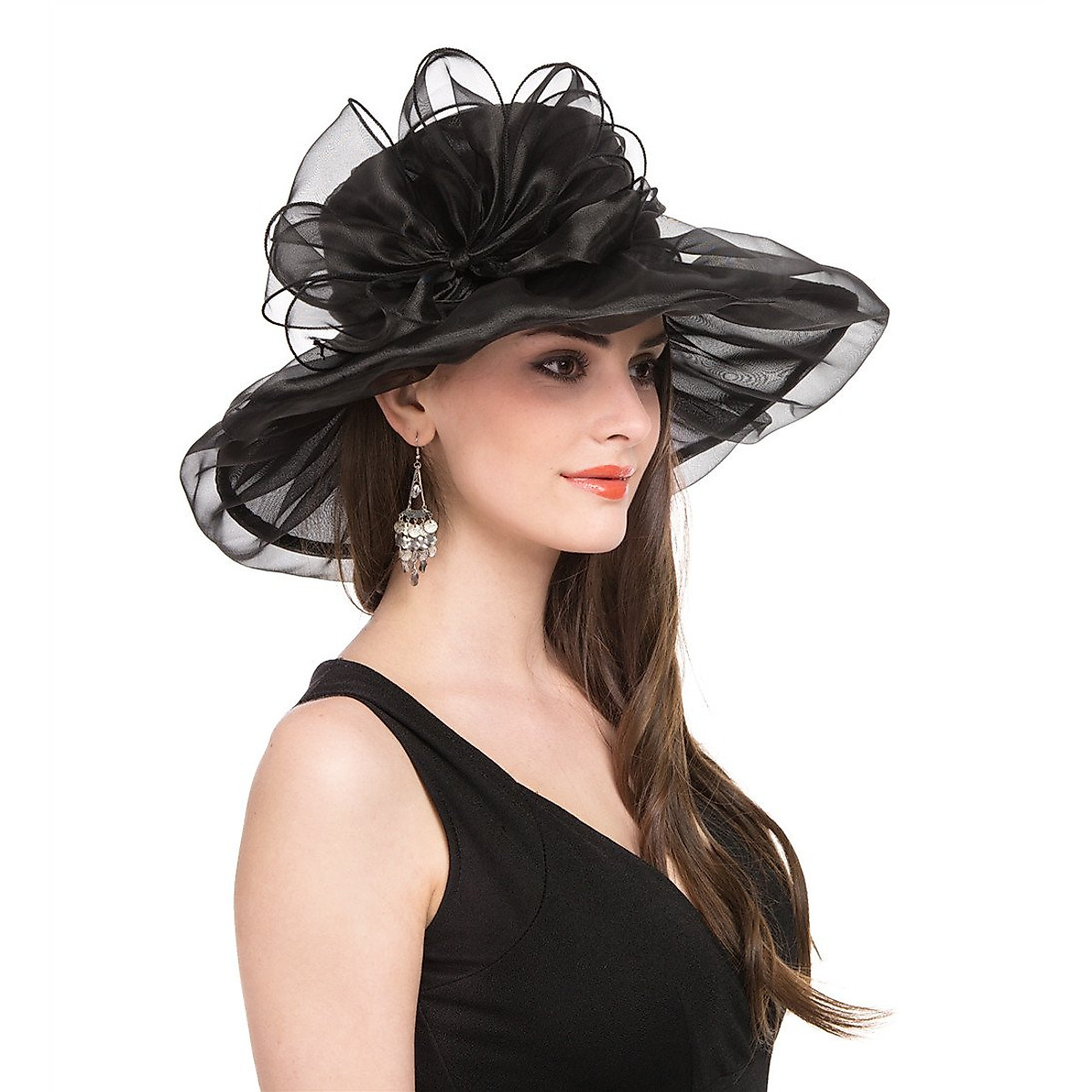 SAFERIN Women's Organza Church Kentucky Derby Fascinator Bridal Tea Party Wedding Hat(GZ-Beige Dot)